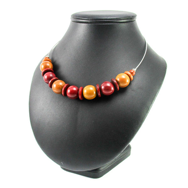 Collier artisanal boules en ivoire végétal rouge et marron